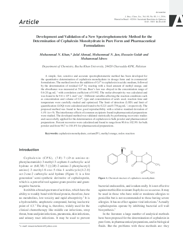 Pdf Development And Validation Of A New Spectrophotometric Method For The Determination Of