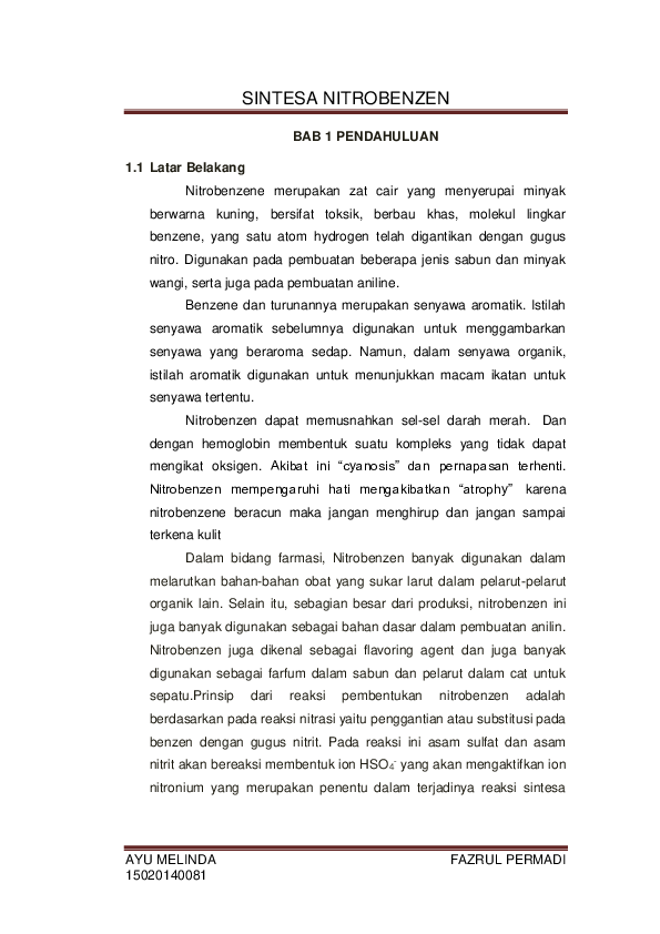 (DOC) Laporan Praktikum Kimia Organik Sintesis Nitrobenzen