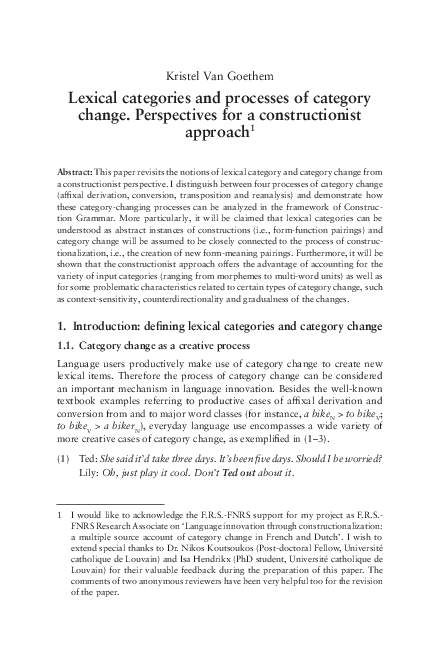 (PDF) Lexical categories and processes of category change. Perspectives ...