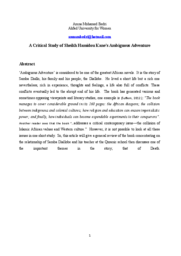 (DOC) A Critical Study of Sheikh Hamidou Kane's Ambiguous Adventure ...