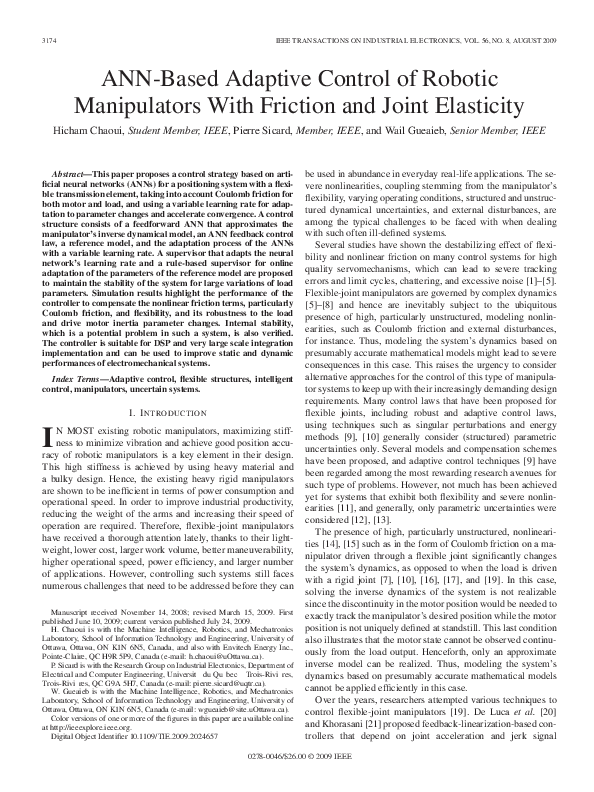 Pdf Ann Based Adaptive Control Of Robotic Manipulators With Friction And Joint Elasticity