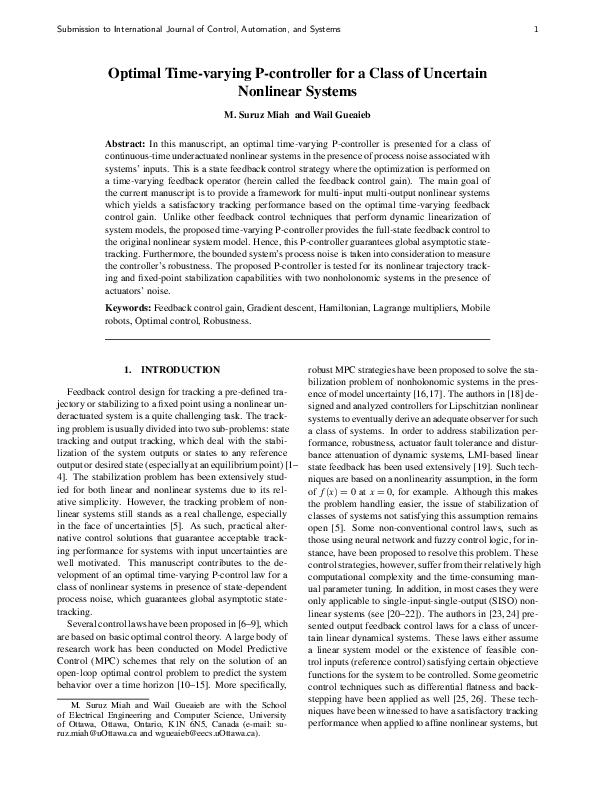 (PDF) Optimal time-varying P-controller for a class of uncertain nonlinear systems