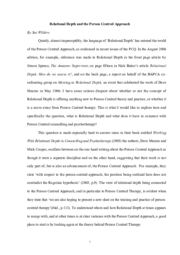 (PDF) Relational Depth and the Person Centred Approach