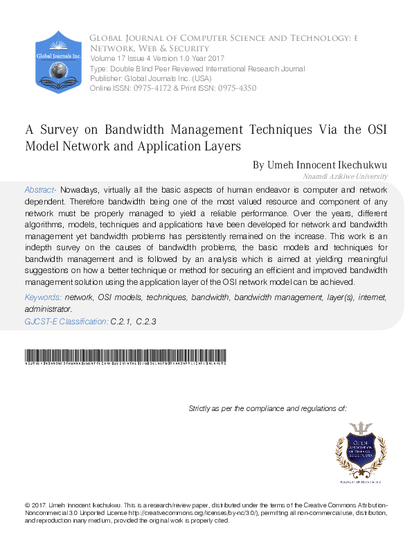 Pdf A Survey On Bandwidth Management Techniques Via The Osi Model Network And Application