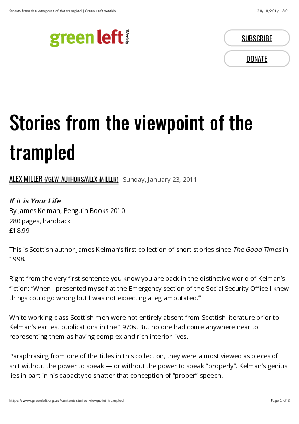 (PDF) Review of If it is Your Life By James Kelman, Penguin Books 2010 ...