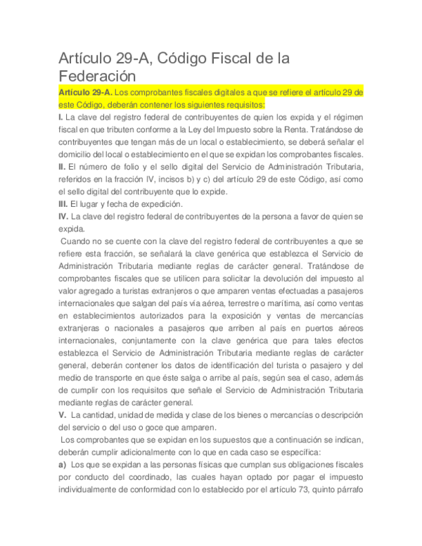 (DOC) Artículo 29-A, Código Fiscal de la Federación