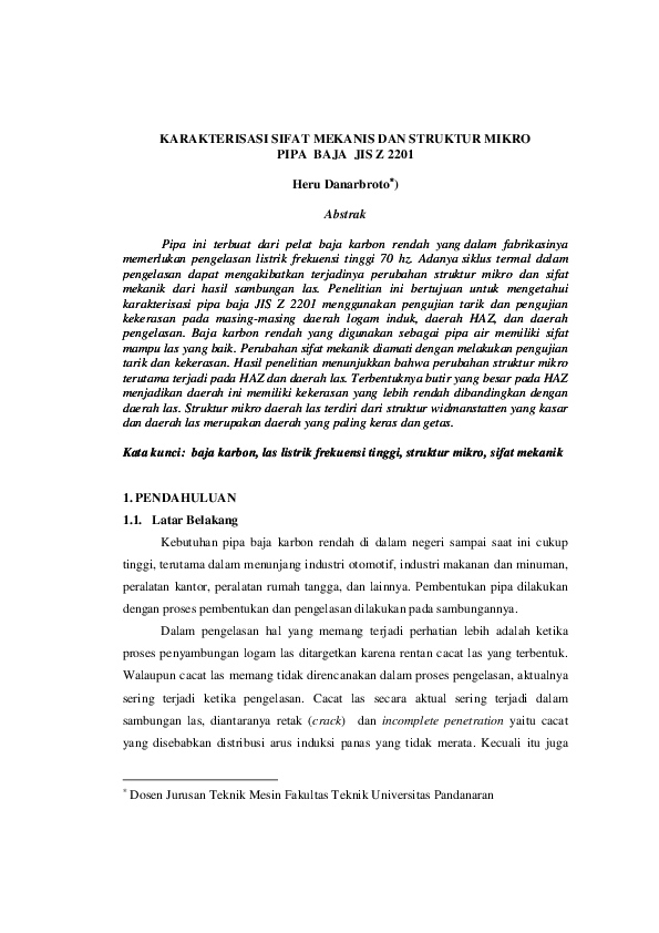 (PDF) KARAKTERISASI SIFAT MEKANIS DAN STRUKTUR MIKRO PIPA BAJA JIS Z 2201