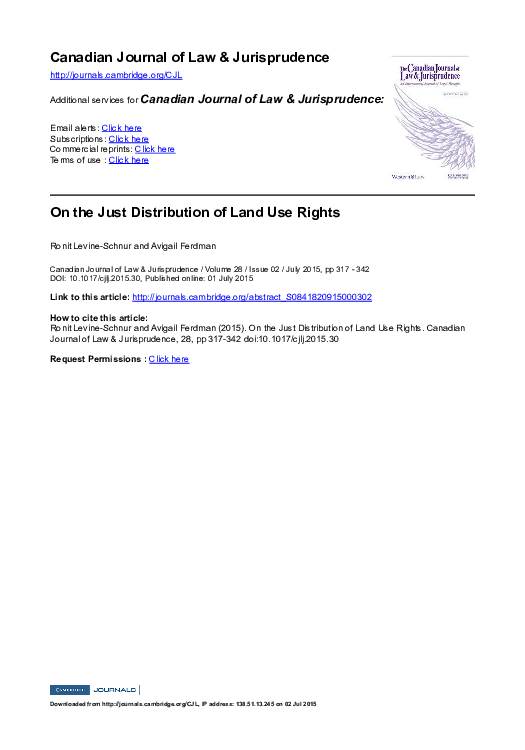 (PDF) On the Just Distribution of Land Use Rights