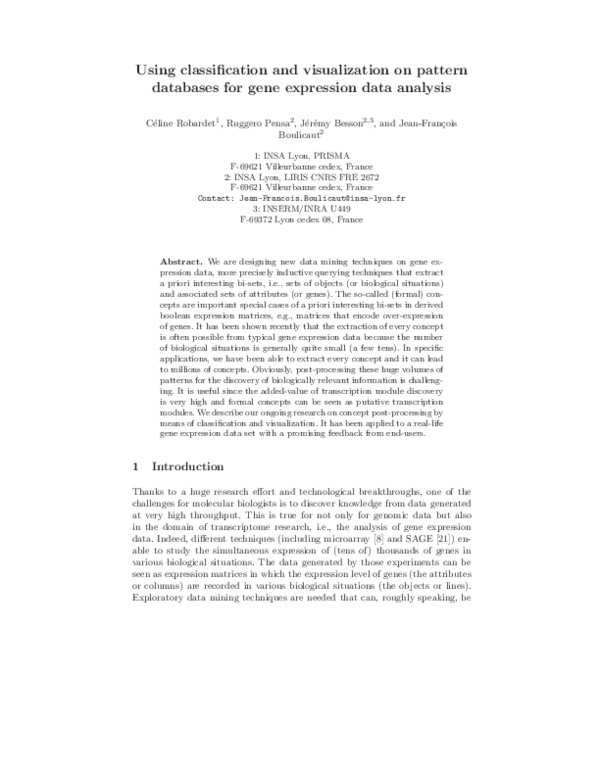 (PDF) Using Classification and Visualization on Pattern Databases for Gene Expression Data Analysis