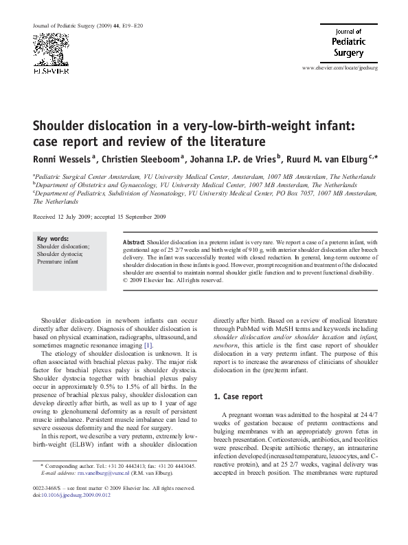 (PDF) Shoulder dislocation in a very-low-birth-weight infant: case ...
