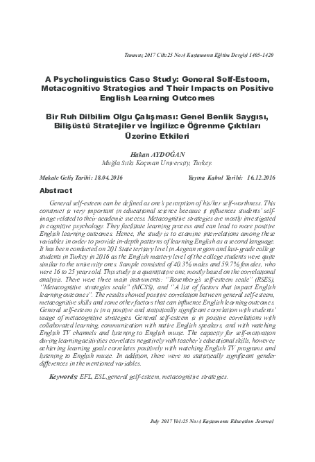 (PDF) A Psycholinguistics Case Study: General Self-Esteem ...