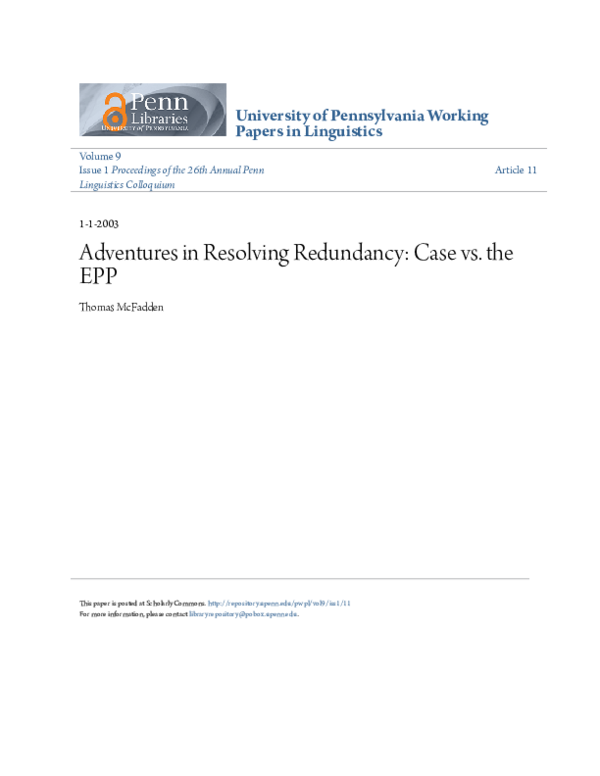 (PDF) Adventures in resolving redundancy: Case vs. the EPP