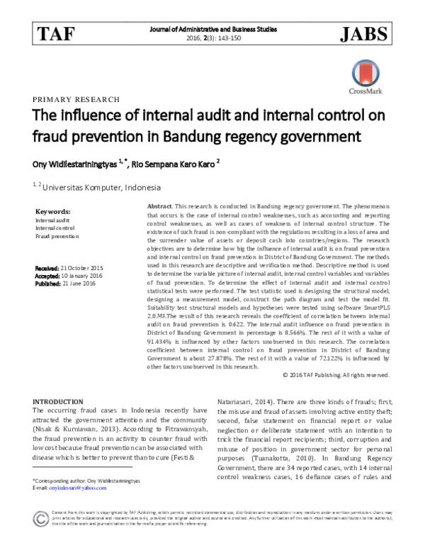 (PDF) The influence of internal audit and internal control on fraud ...