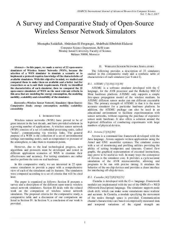 (PDF) A Survey and Comparative Study of Open-Source Wireless Sensor Network Simulators