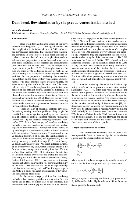 (PDF) Dam break flow simulation by the pseudo-concentration method
