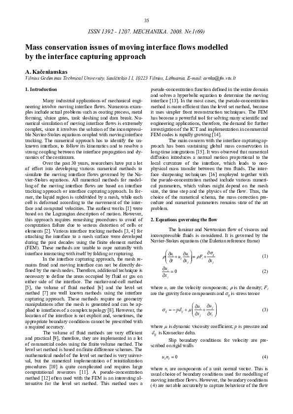 (PDF) Mass conservation issues of moving interface flows modelled by the interface capturing ...