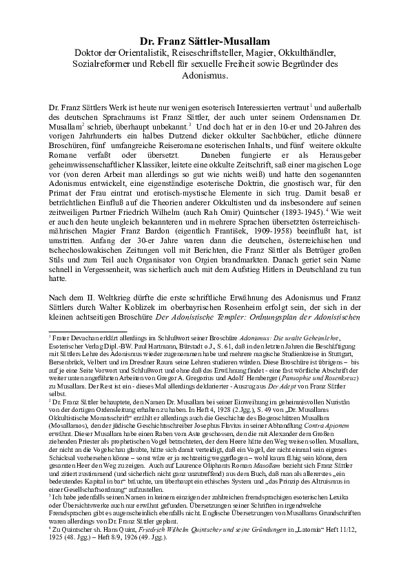 (DOC) Franz Sättler (Dr. Musallam) and the Twentieth-Century Cult of ...