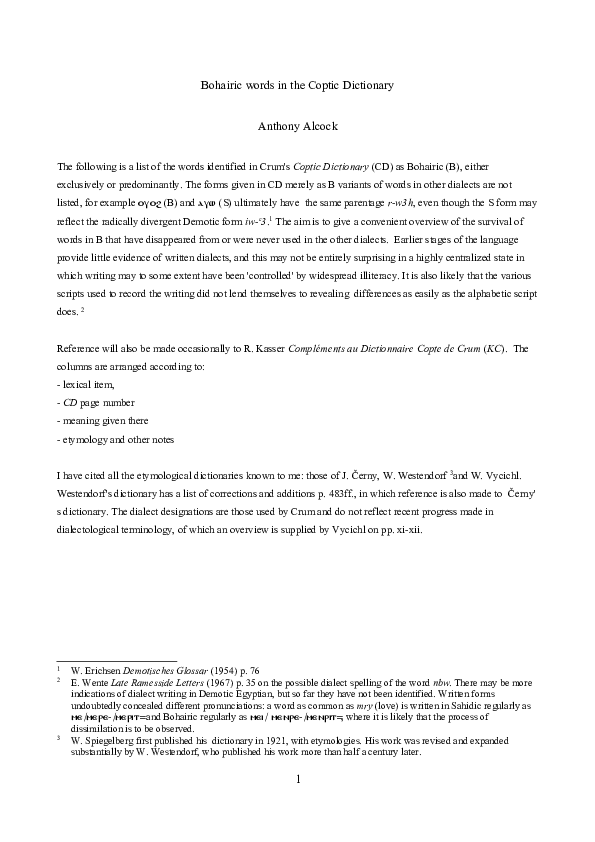(PDF) Bohairic words in the Coptic Dictionary