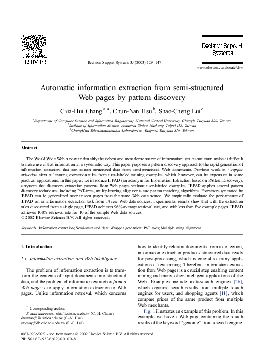 (PDF) Automatic information extraction from semi-structured Web pages by pattern discovery