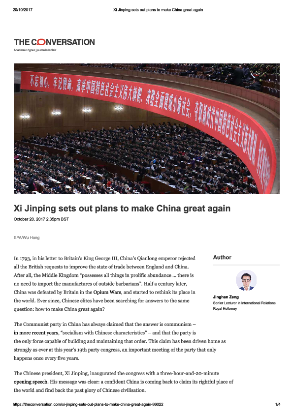 (PDF) Xi Jinping sets out plans to make China great again