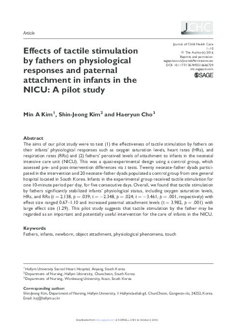 (PDF) Effects of tactile stimulation by fathers on physiological ...