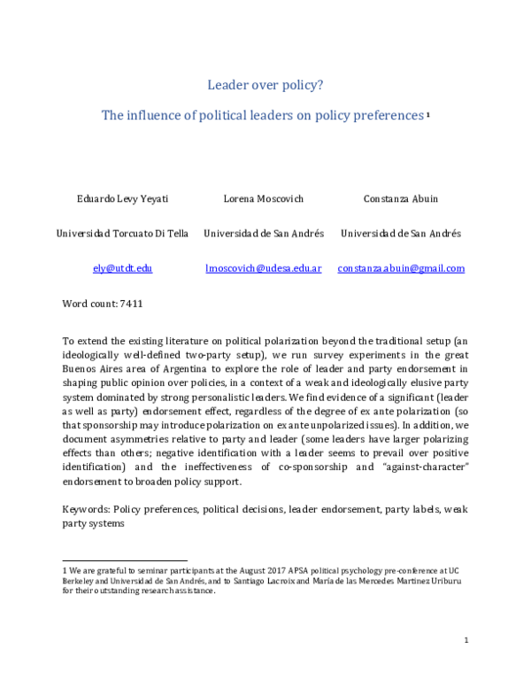 (PDF) Leader over policy? The influence of political leaders on policy ...
