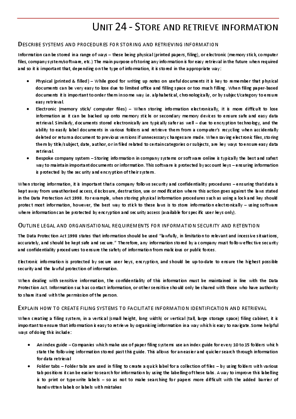 (DOC) Unit 24 - Store and Retrieve Information