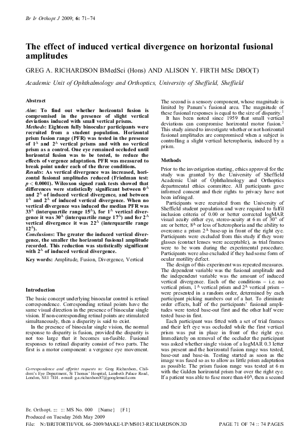 (PDF) The effect of induced vertical divergence on horizontal fusional ...