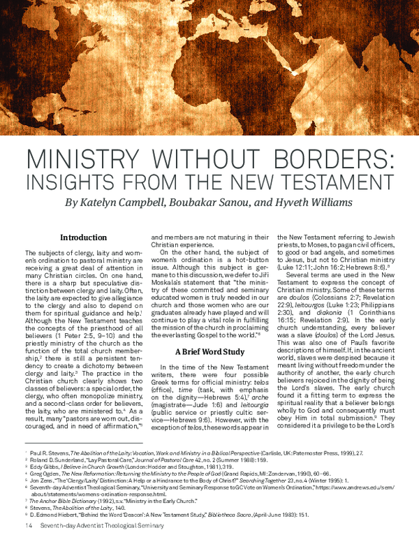 (PDF) MINISTRY WITHOUT BORDERS: INSIGHTS FROM THE NEW TESTAMENT