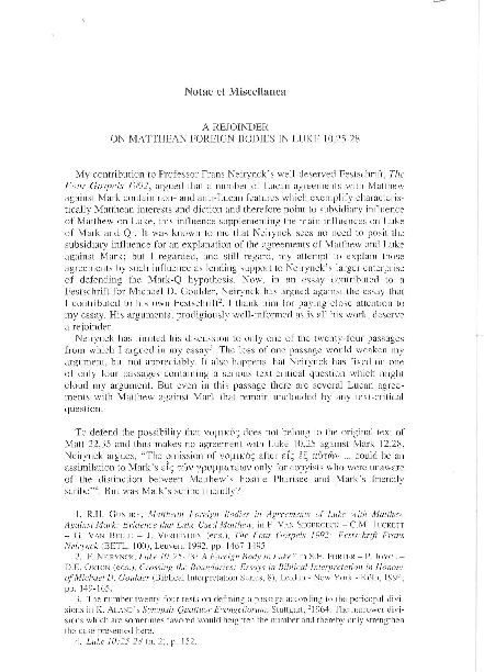 (PDF) A Rejoinder on Matthean Foreign Bodies in Luke 10.25-28 [Luke's ...