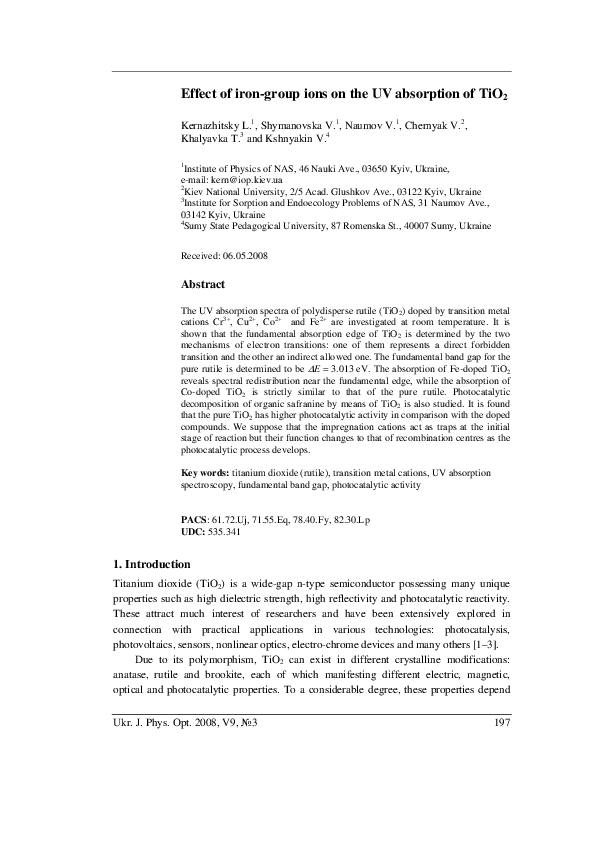 (PDF) Effect of iron-group ions on the UV absorption of TiO2