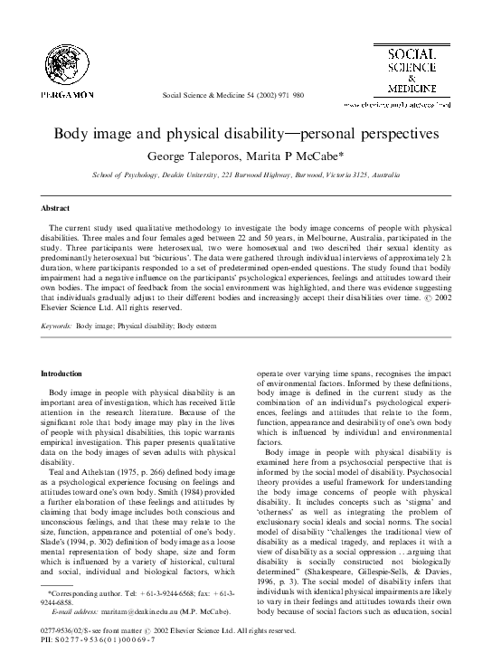 (PDF) Body image and physical disability--personal perspectives