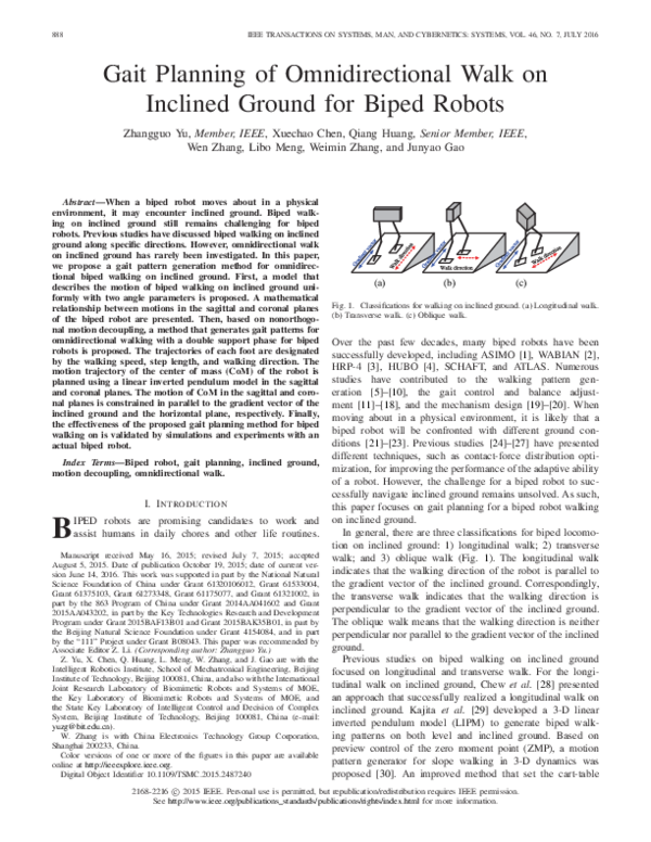 (PDF) Gait Planning of Omnidirectional Walk on Inclined Ground for Biped Robots