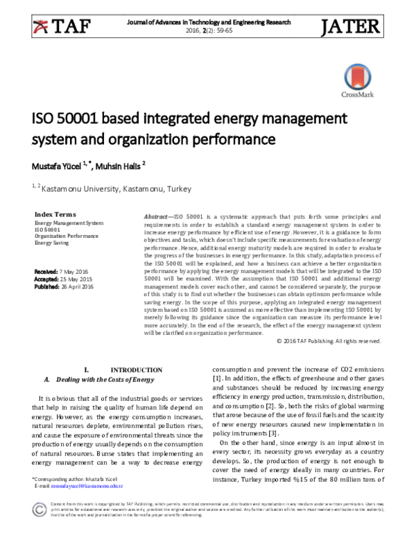 (PDF) ISO 50001 based integrated energy management system and ...