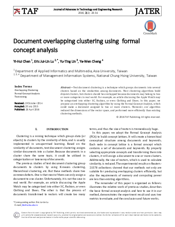 (PDF) Document overlapping clustering using formal concept analysis