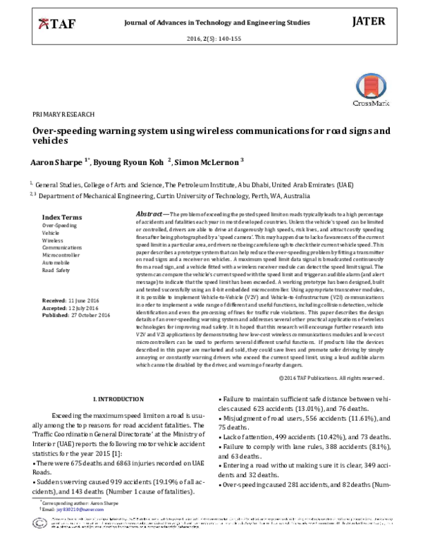 (PDF) Over-speeding warning system using wireless communications for ...