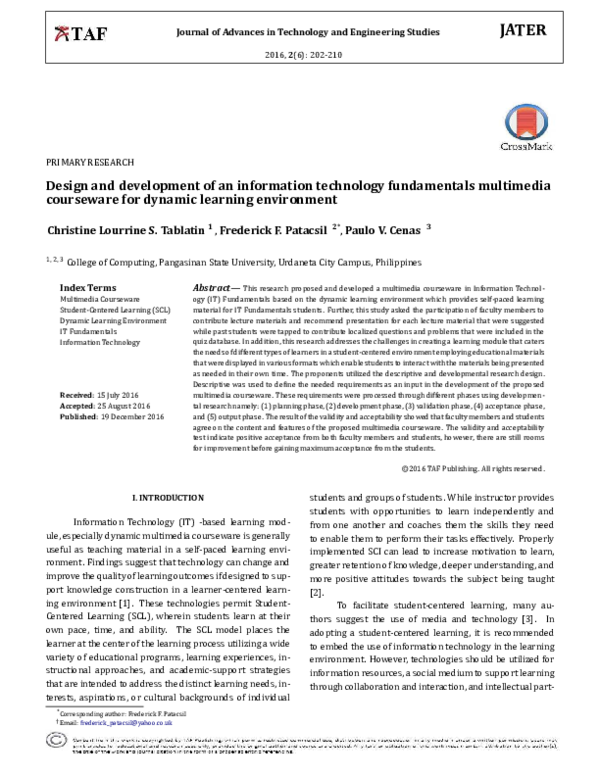 (PDF) Design and development of an information technology fundamentals multimedia courseware for ...