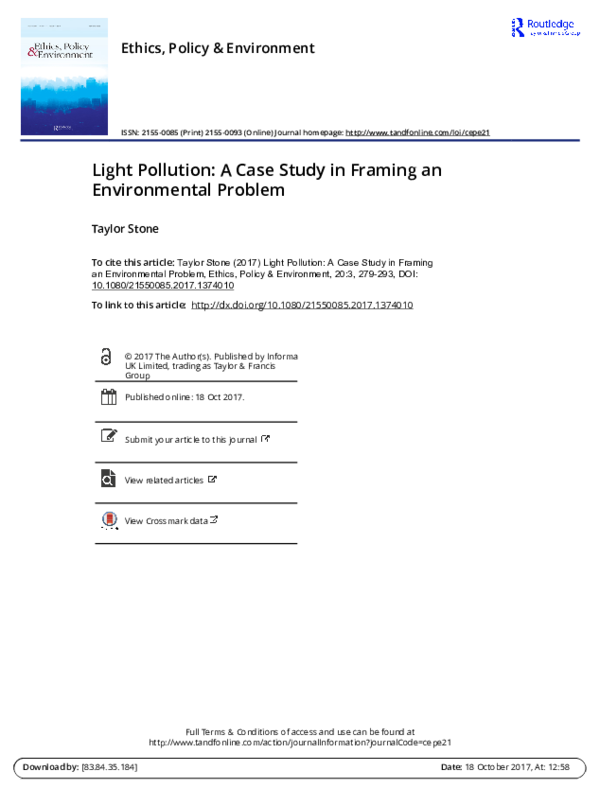 (PDF) Light Pollution: A Case Study in Framing an Environmental Problem