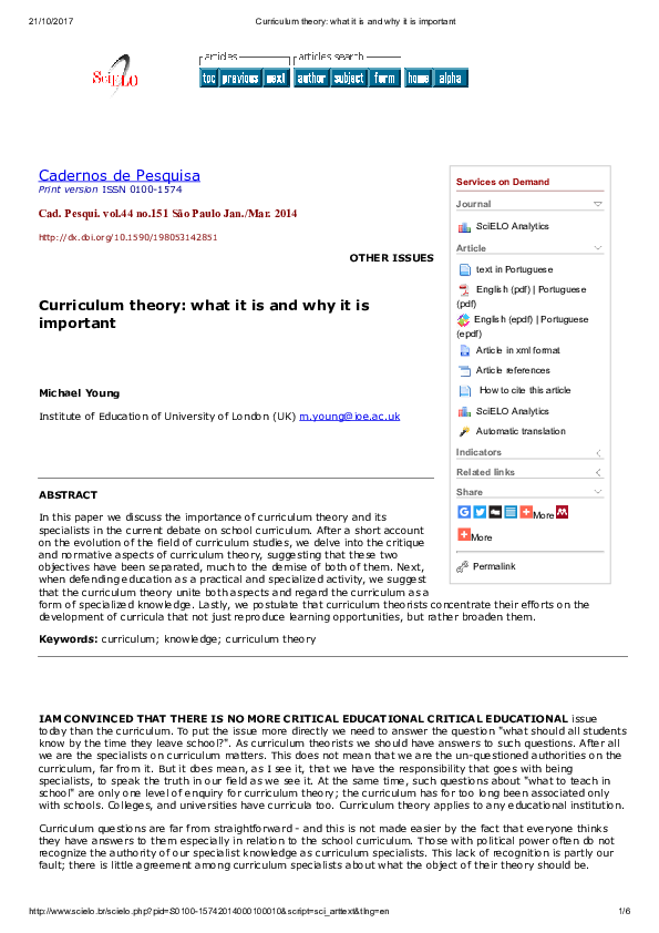 (PDF) Curriculum theory what it is and why it is important