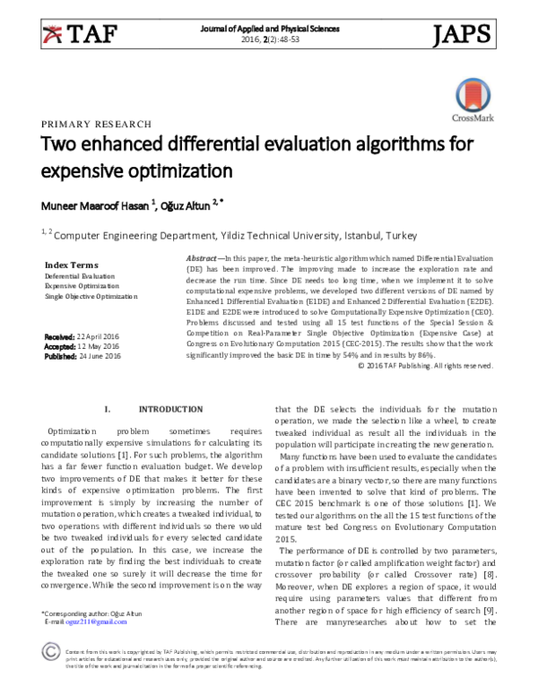 (PDF) Two enhanced differential evaluation algorithms for expensive ...