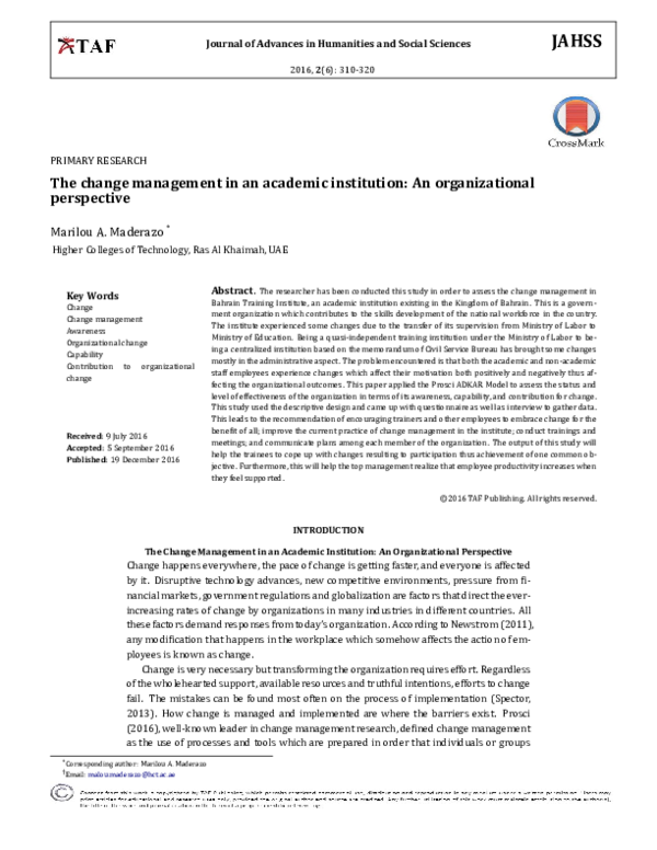 (PDF) The change management in an academic institution: An ...