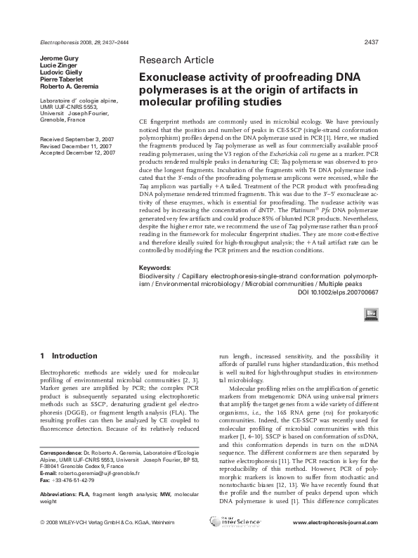 (PDF) Exonuclease activity of proofreading DNA polymerases is at the ...