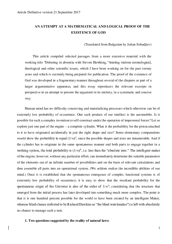(DOC) An attempt at a mathematical and logical proof of the existence ...
