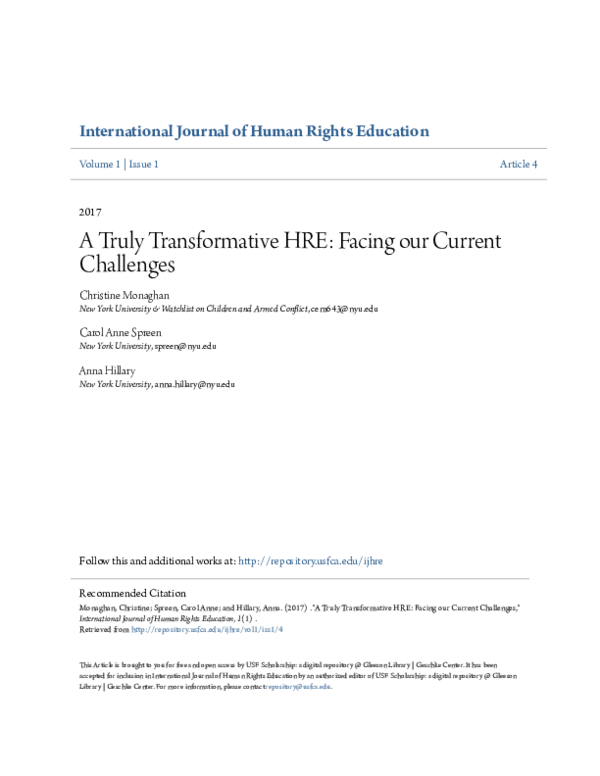 (PDF) A Truly Transformative HRE: Facing our Current Challenges