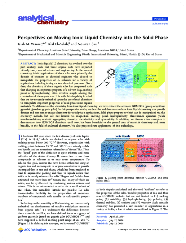 (PDF) Perspectives on Moving Ionic Liquid Chemistry into the Solid ...