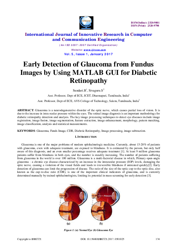 Pdf Early Detection Of Glaucoma From Fundus Images By Using Matlab Gui For Diabetic Retinopathy