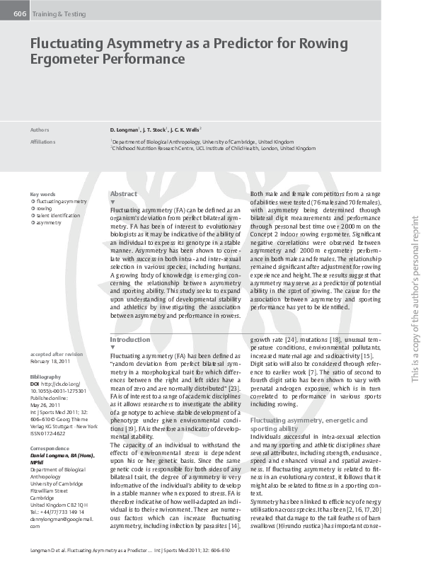 (PDF) Fluctuating asymmetry as a predictor for rowing ergometer performance