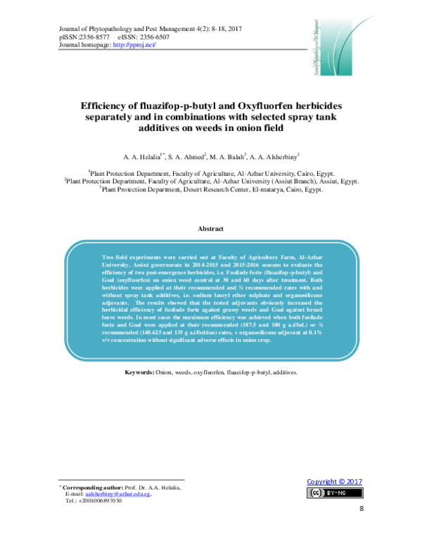 (PDF) Efficiency of fluazifop-p-butyl and Oxyfluorfen herbicides separately and in combinations ...