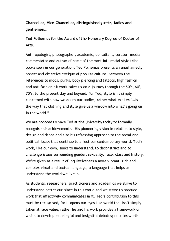 (PDF) Honorary Doctorate - Ted Polhemus