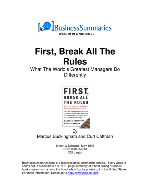 (PDF) First, Break All The Rules What The World's Greatest Managers Do ...